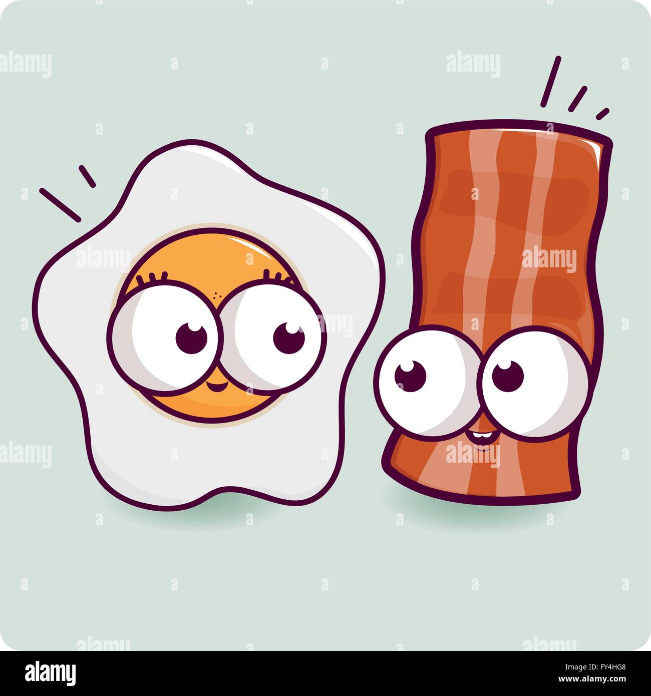 Egg and bacon characters. Cartoon fried eggs and slice of bacon for ...