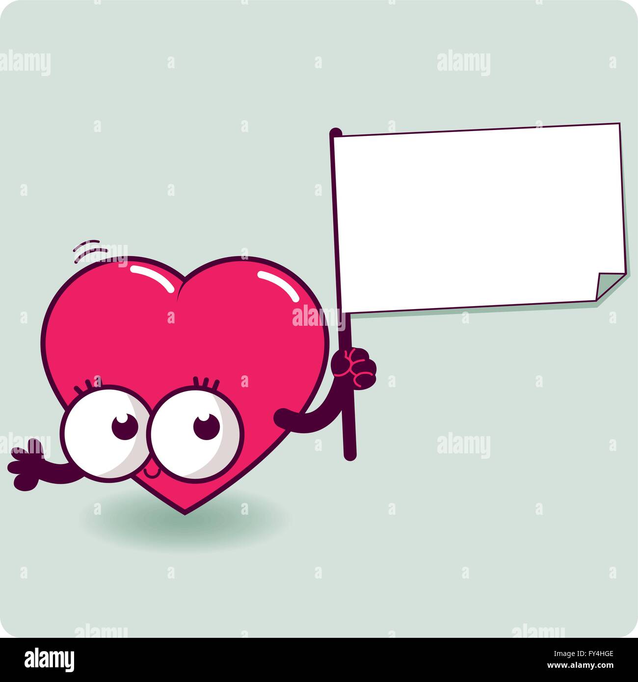 Cartoon heart holding a blank sign. Valentine day love heart character ...