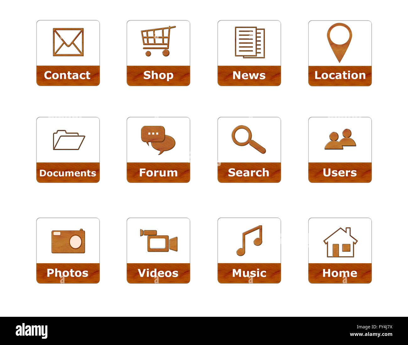 Set of buttons for menu website in wood texture Stock Photo - Alamy
