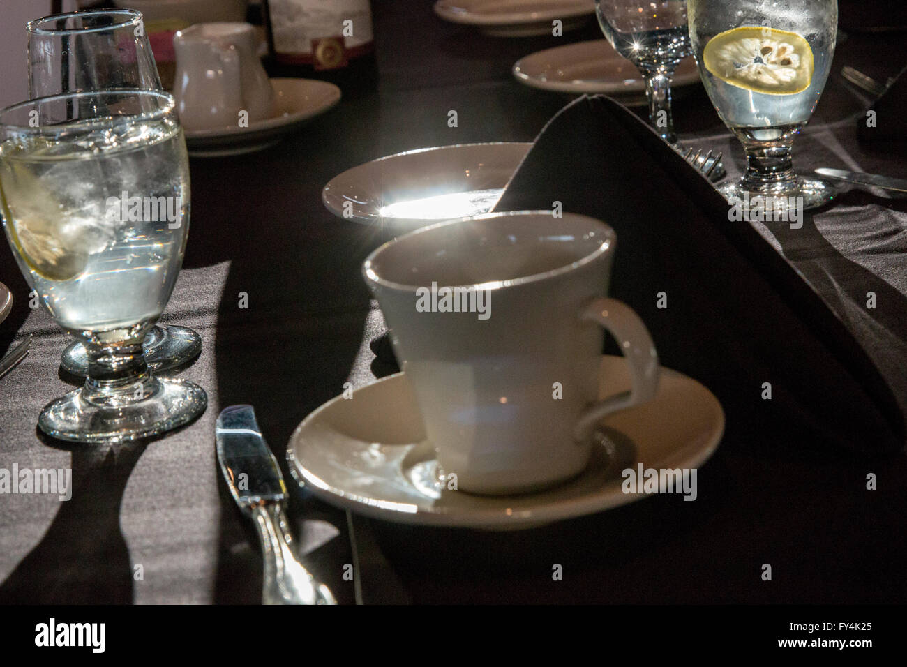Fancy table setting for a conference Stock Photo - Alamy