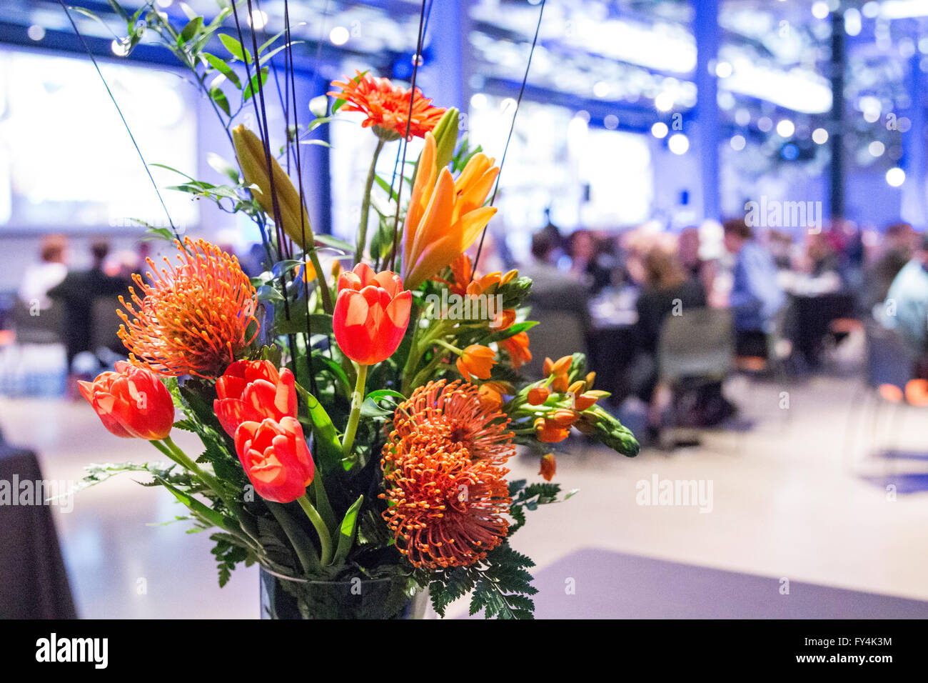 Flower Centerpiece display at a large conference room of people Stock ...