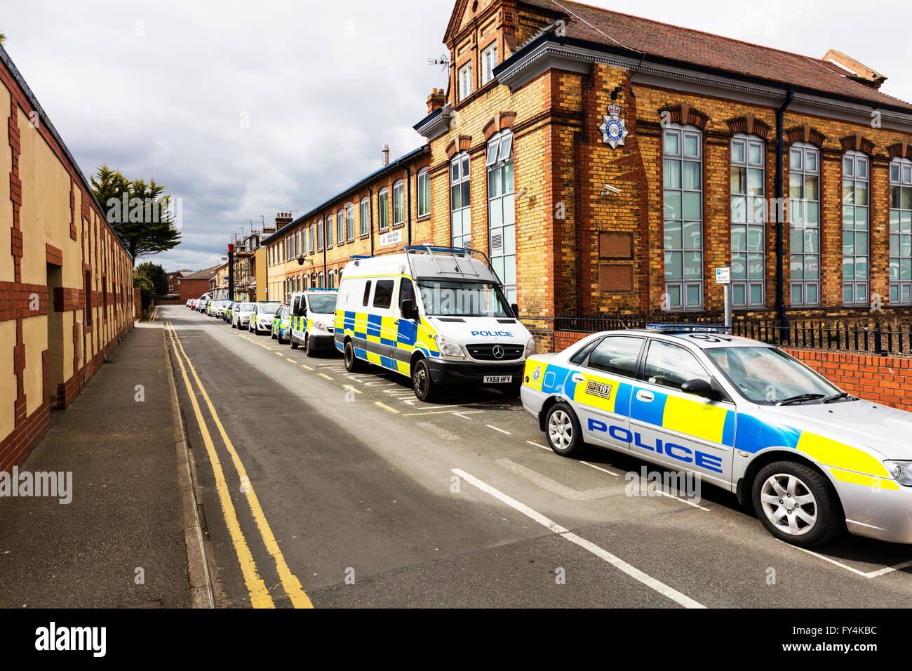 Police cars row lined up on road ready for action emergency Bridlington ...