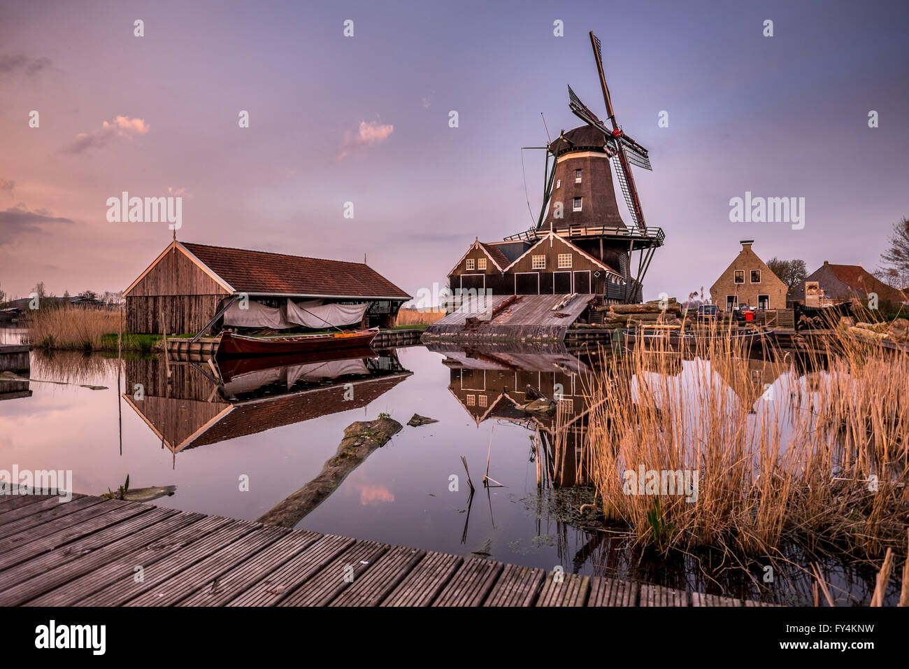 Dock boat boathouse dutch de rat windmill in friesland hi-res stock ...