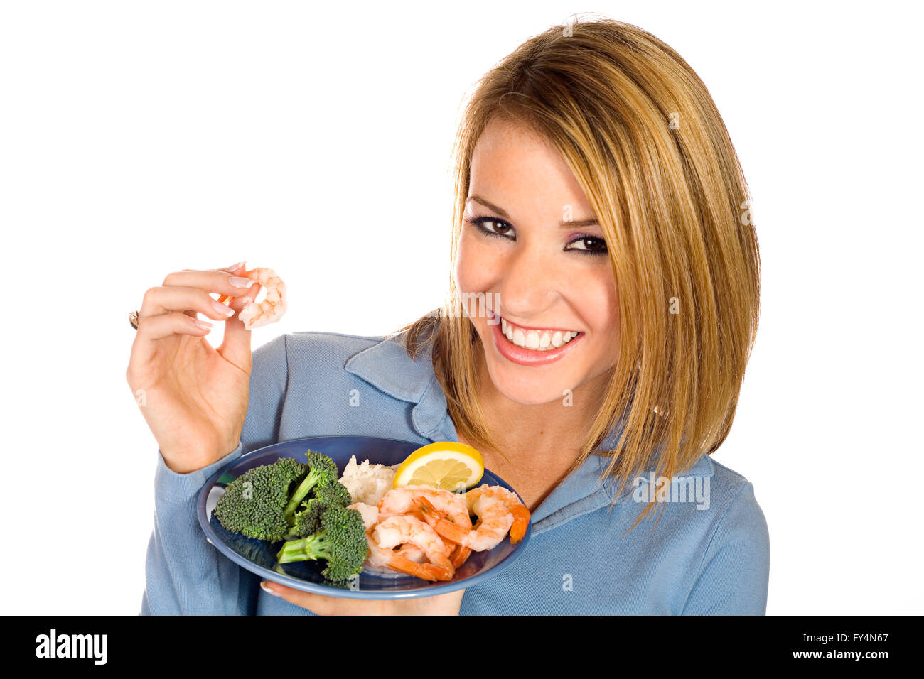 Pretty woman in casual clothing with various props, isolate on white ...