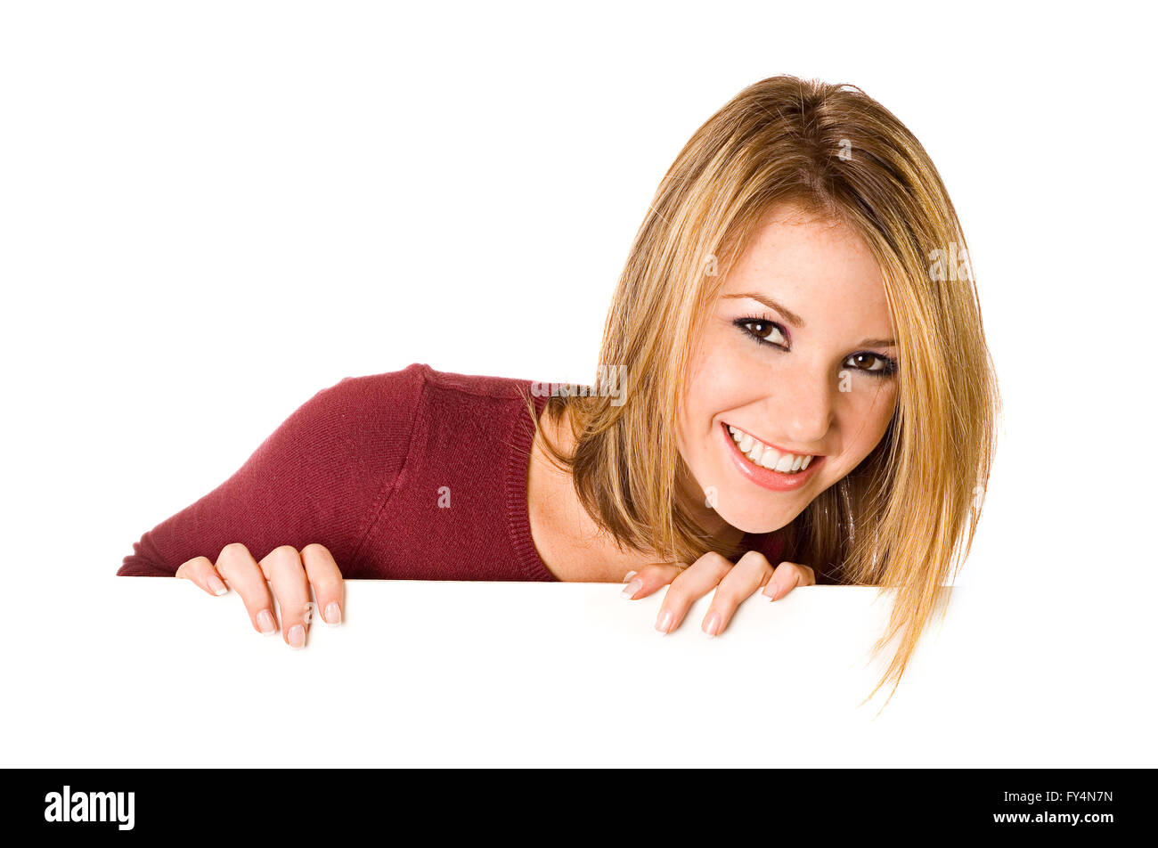 Pretty woman in casual clothing with various props, isolate on white ...