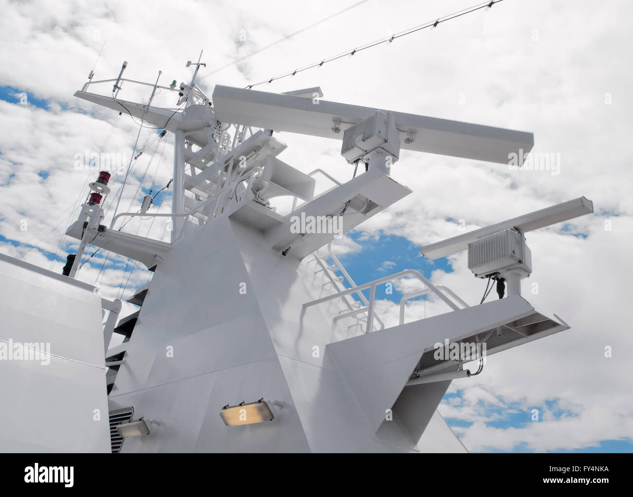 Satellite communication antenna on the top of large passenger ship ...