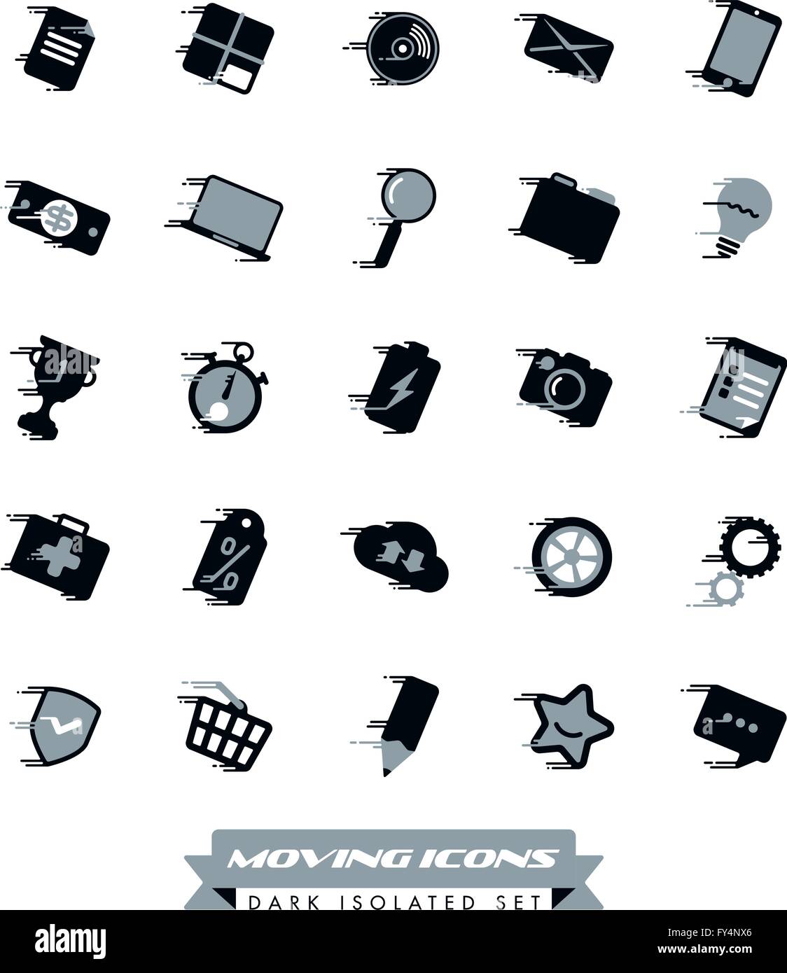 Set of fast moving gray and black icons with speed streaks Stock Vector ...