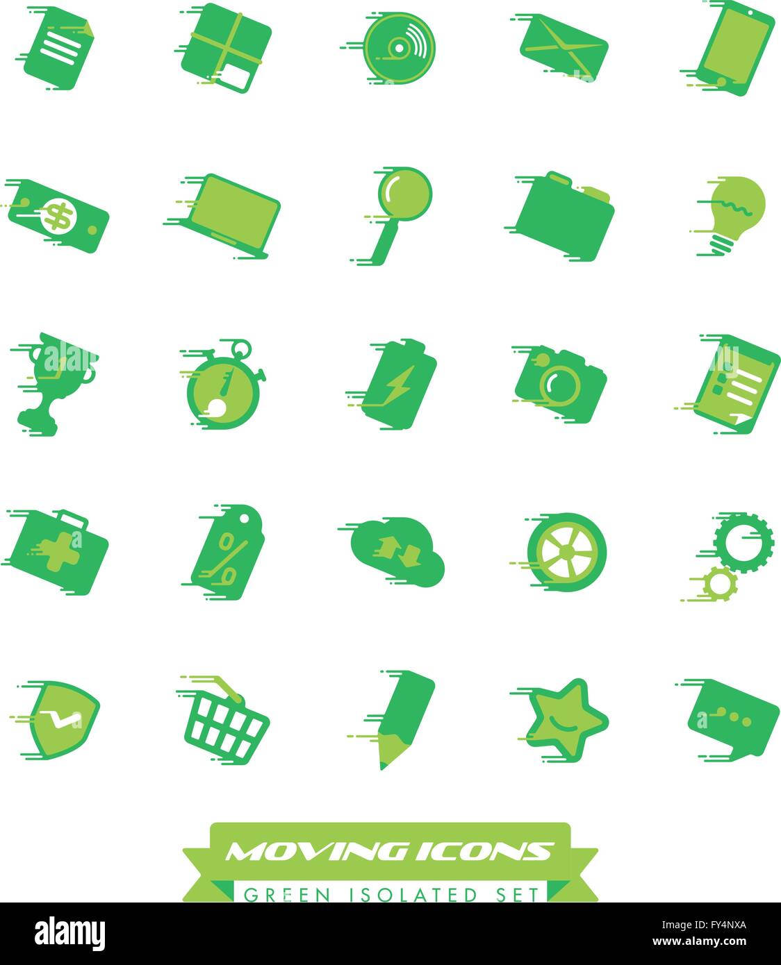 Set of fast moving green icons with speed streaks Stock Vector Image ...