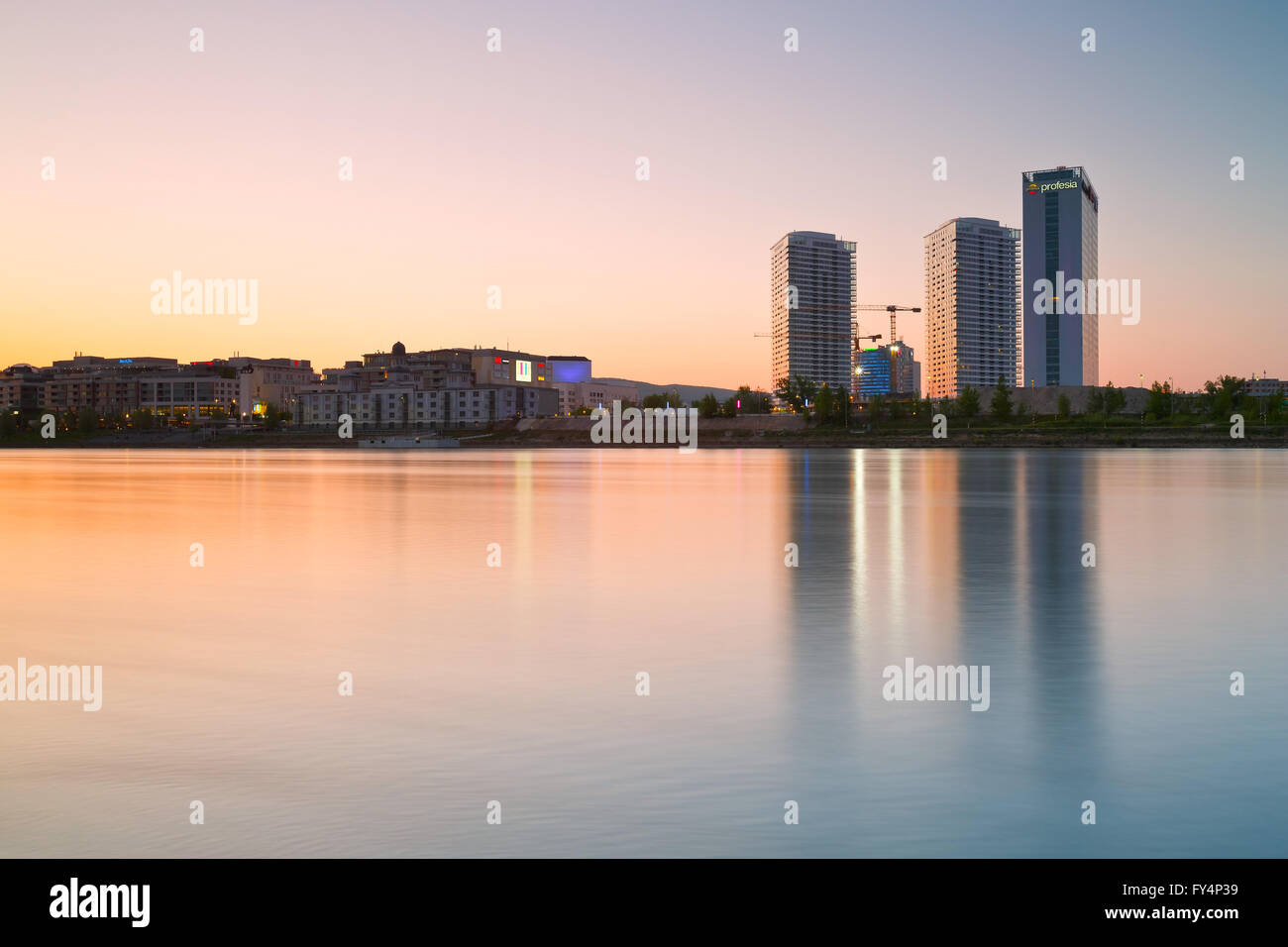 View of a modern development by river danube in Bratislava city ...