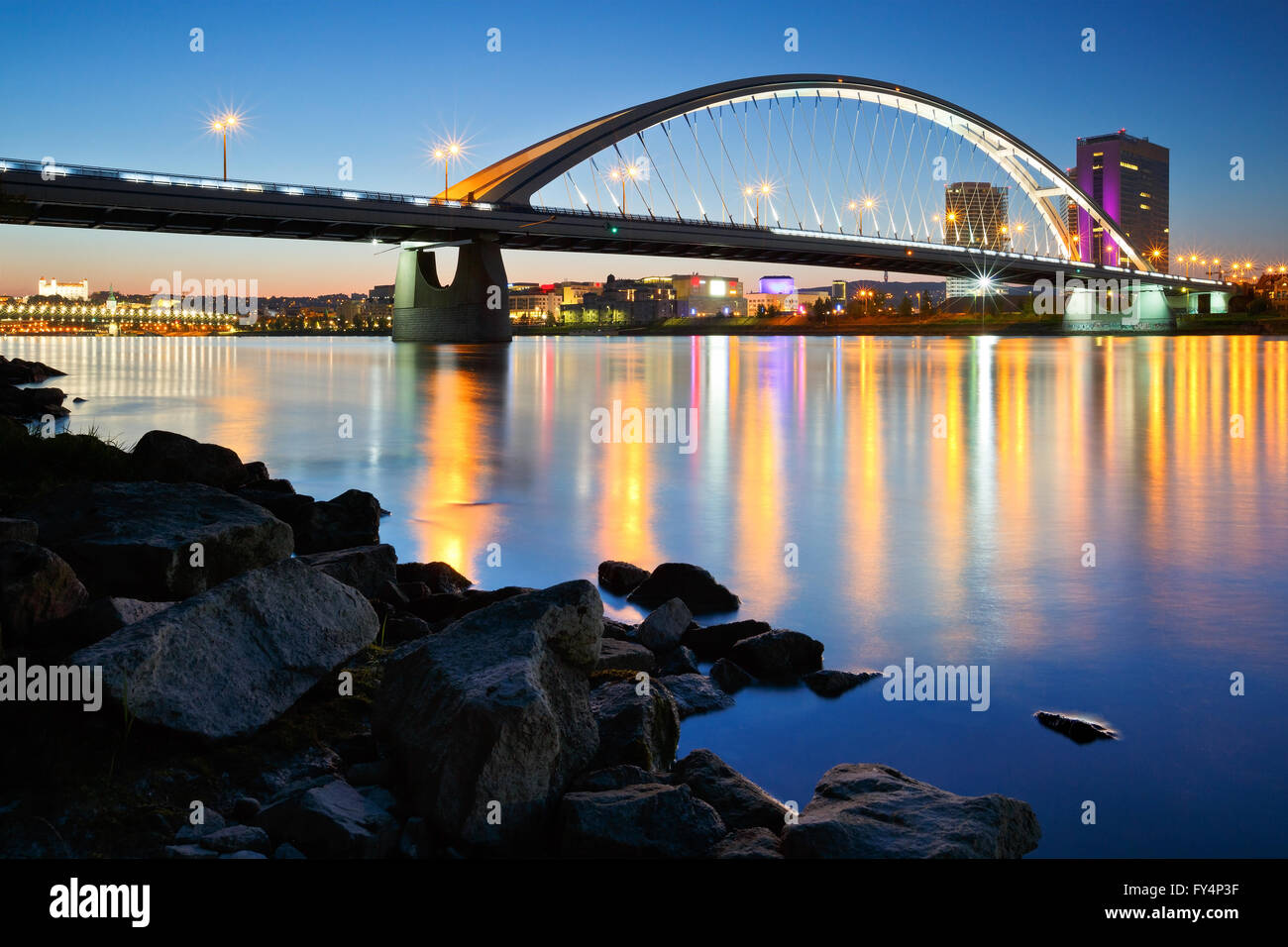 Apollo bridge over river Danube in Bratislava, Slovakia Stock Photo - Alamy