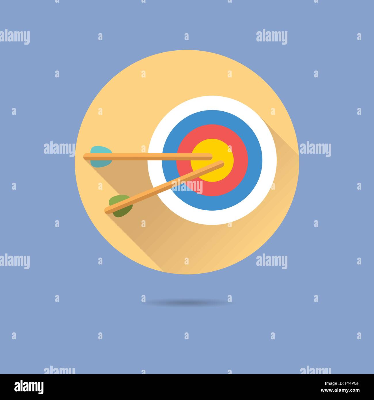 arrows in target flat design long shadow icon in circle, blue ...