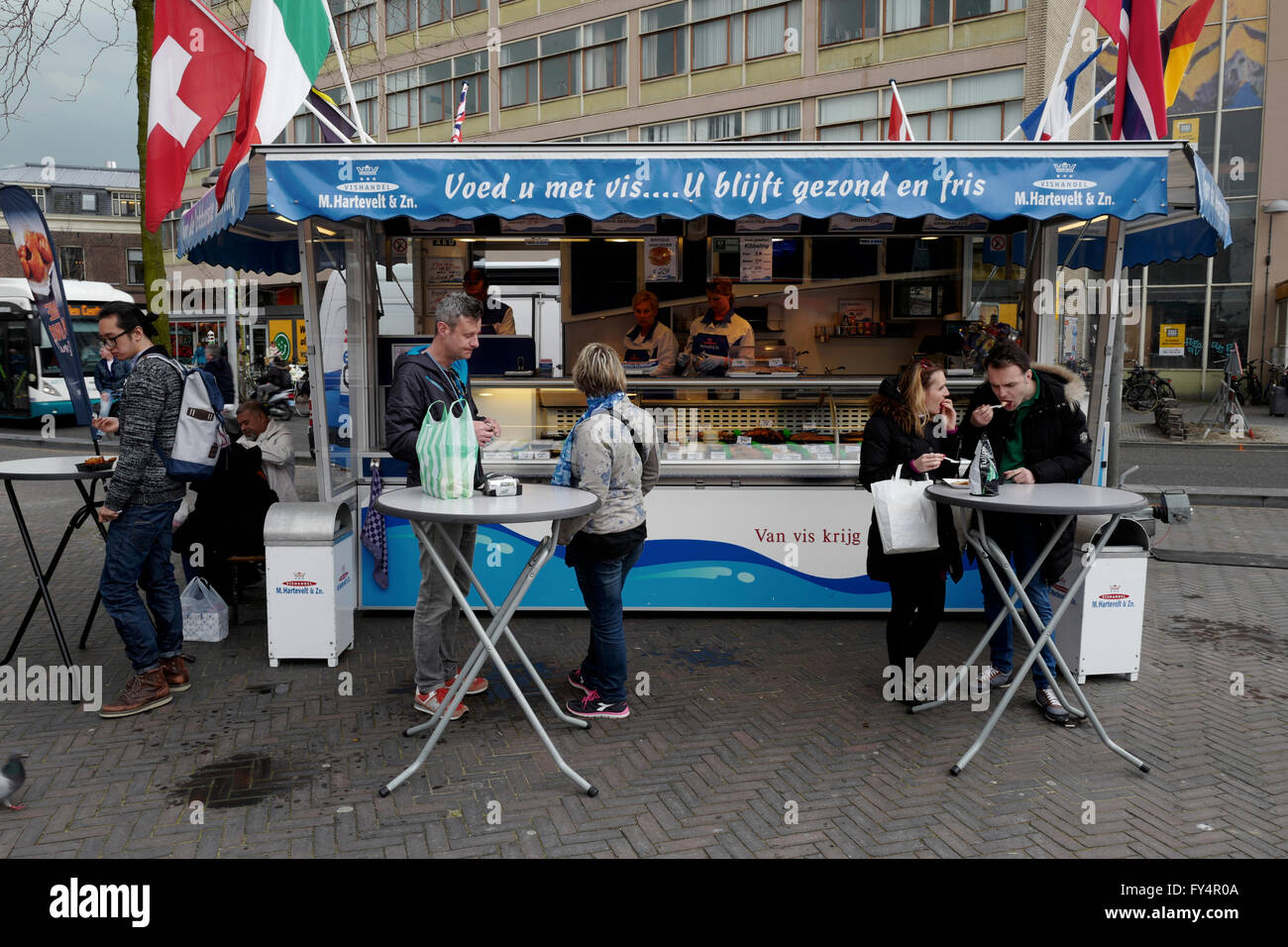 fish stall in Leiden, Holland, to eat fresh hearing Stock Photo - Alamy