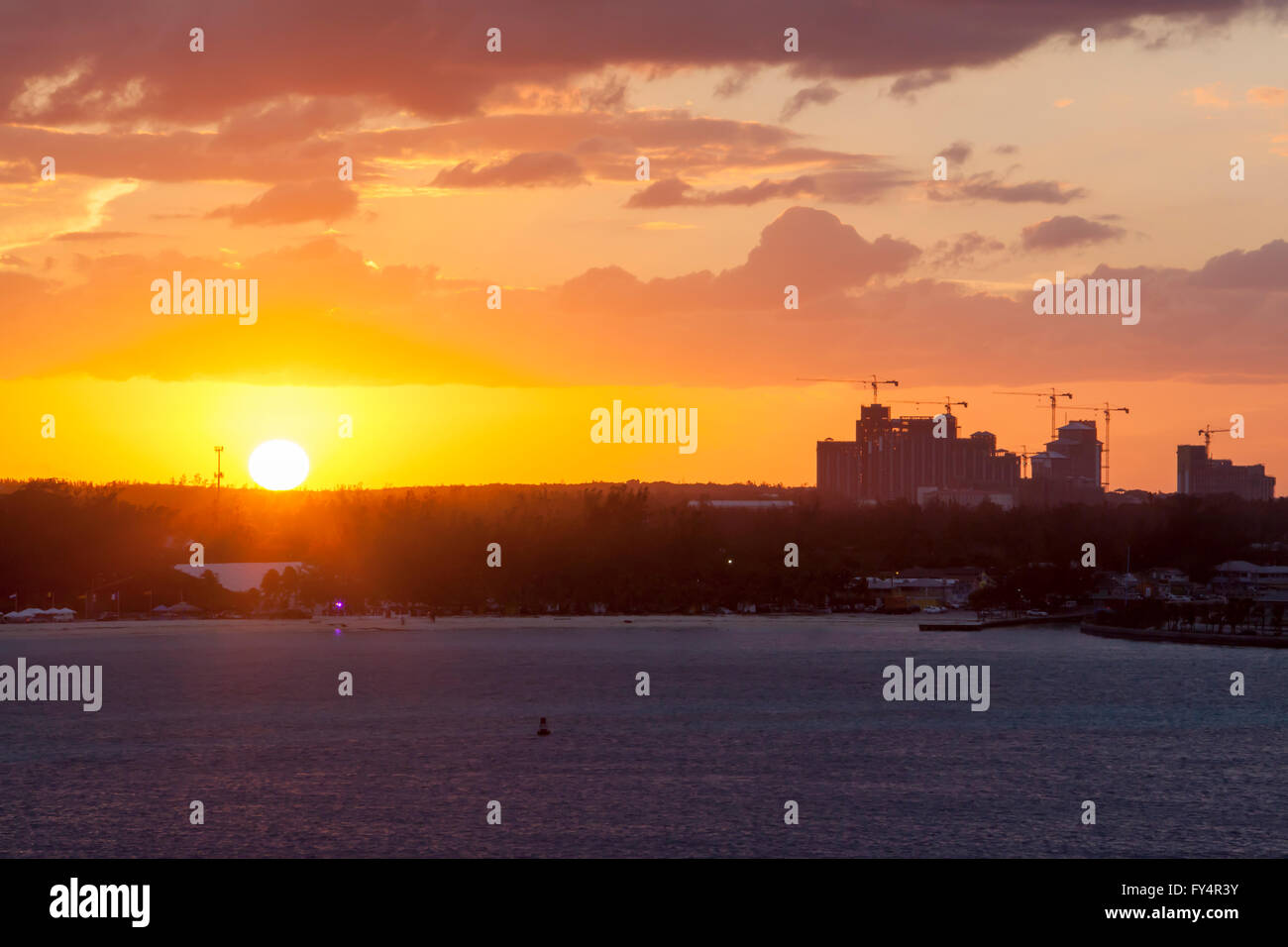 The sunset view with new resort buildings in Nassau, the capital of The ...