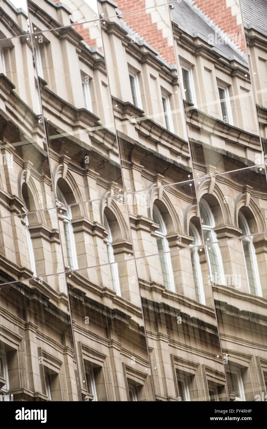 Buildings Reflected in a Mirrored Frontage at The Bourse, Boar Lane ...