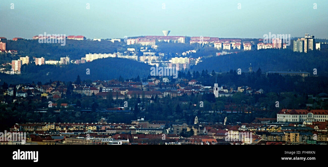 Brno city panorama from Hady hill above Lisen in Moravsky kras during ...
