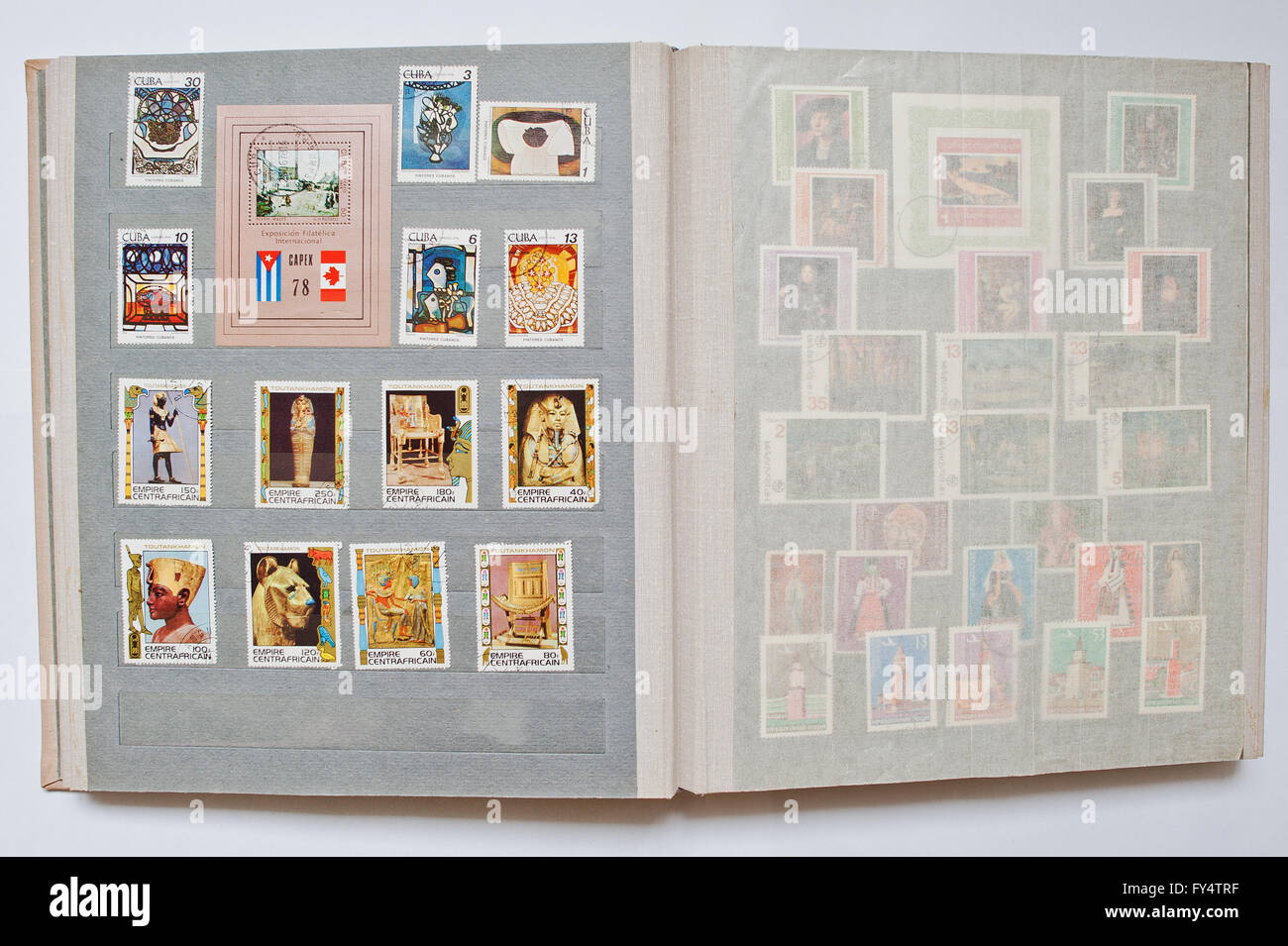 Collection of postage stamps in album printed from Cuba and Central ...