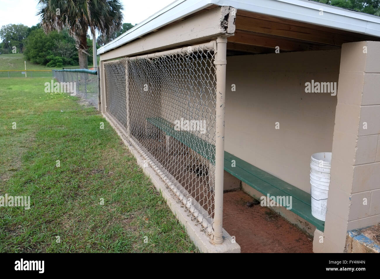The dug out at a Junior League baseball ground, in Davenport, Florida ...