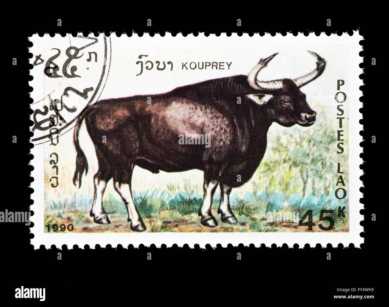 Postage stamp from Laos depicting a kouprey (Bos sauveli Stock Photo ...
