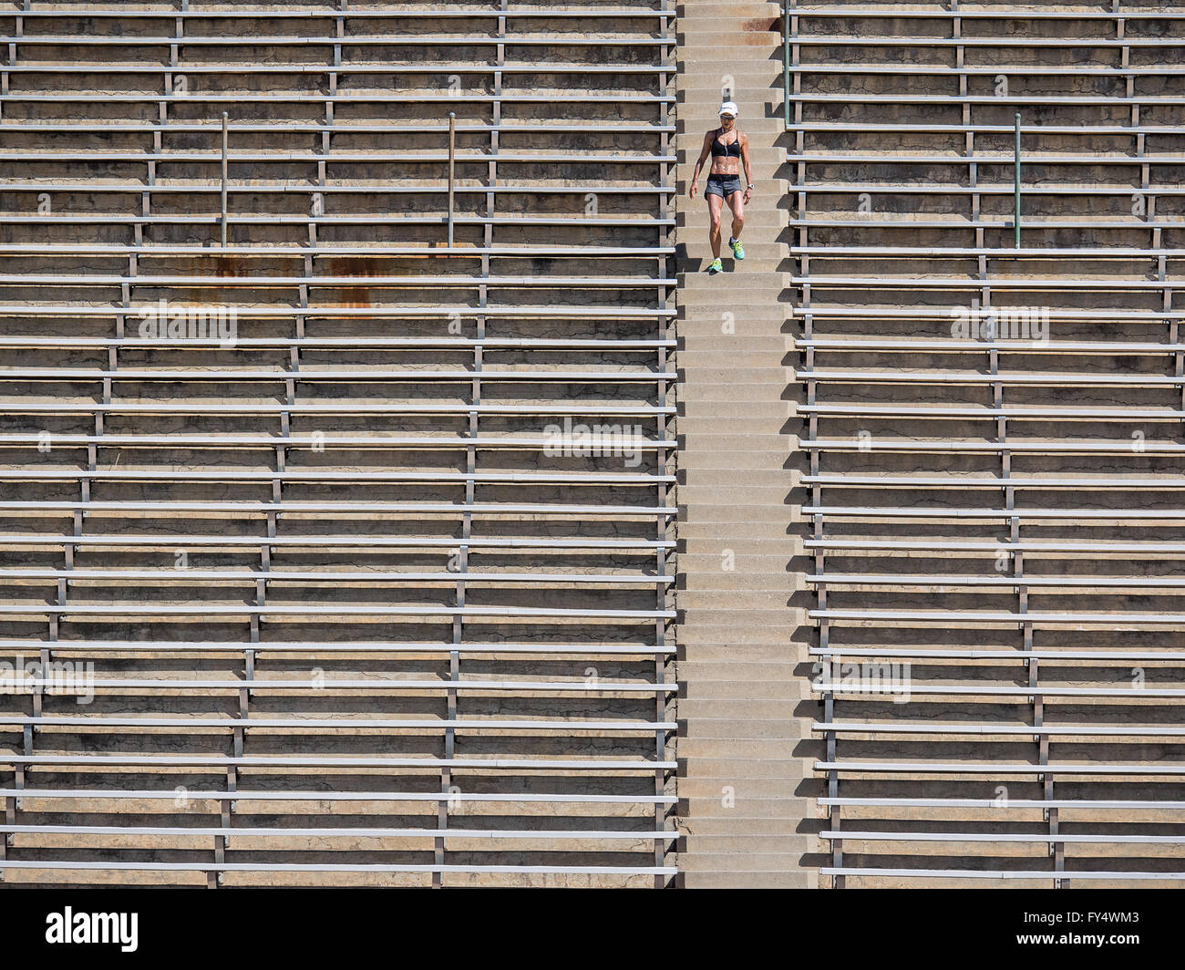 A female athlete trains with a stairs workout at La Playa Stadium at ...