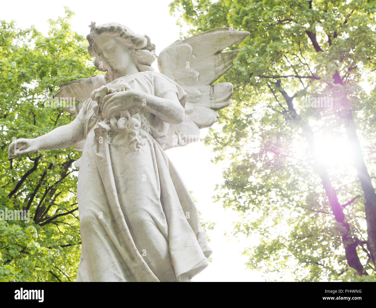White marble angel on Munich cemetery Ostfriedhof Germany Bavaria ...