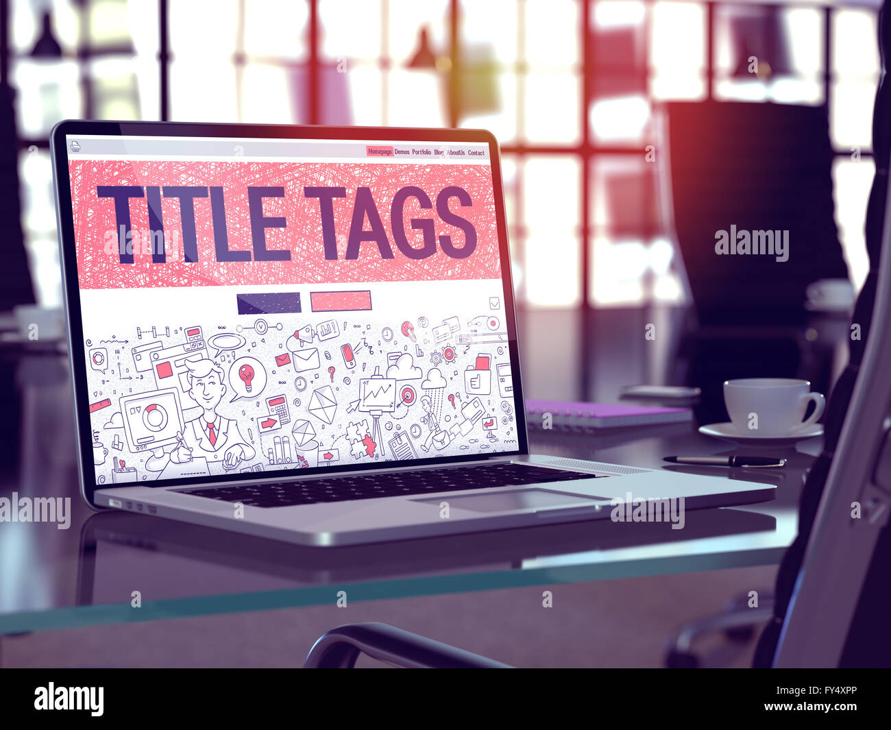 Laptop Screen with Title Tags Concept Stock Photo - Alamy