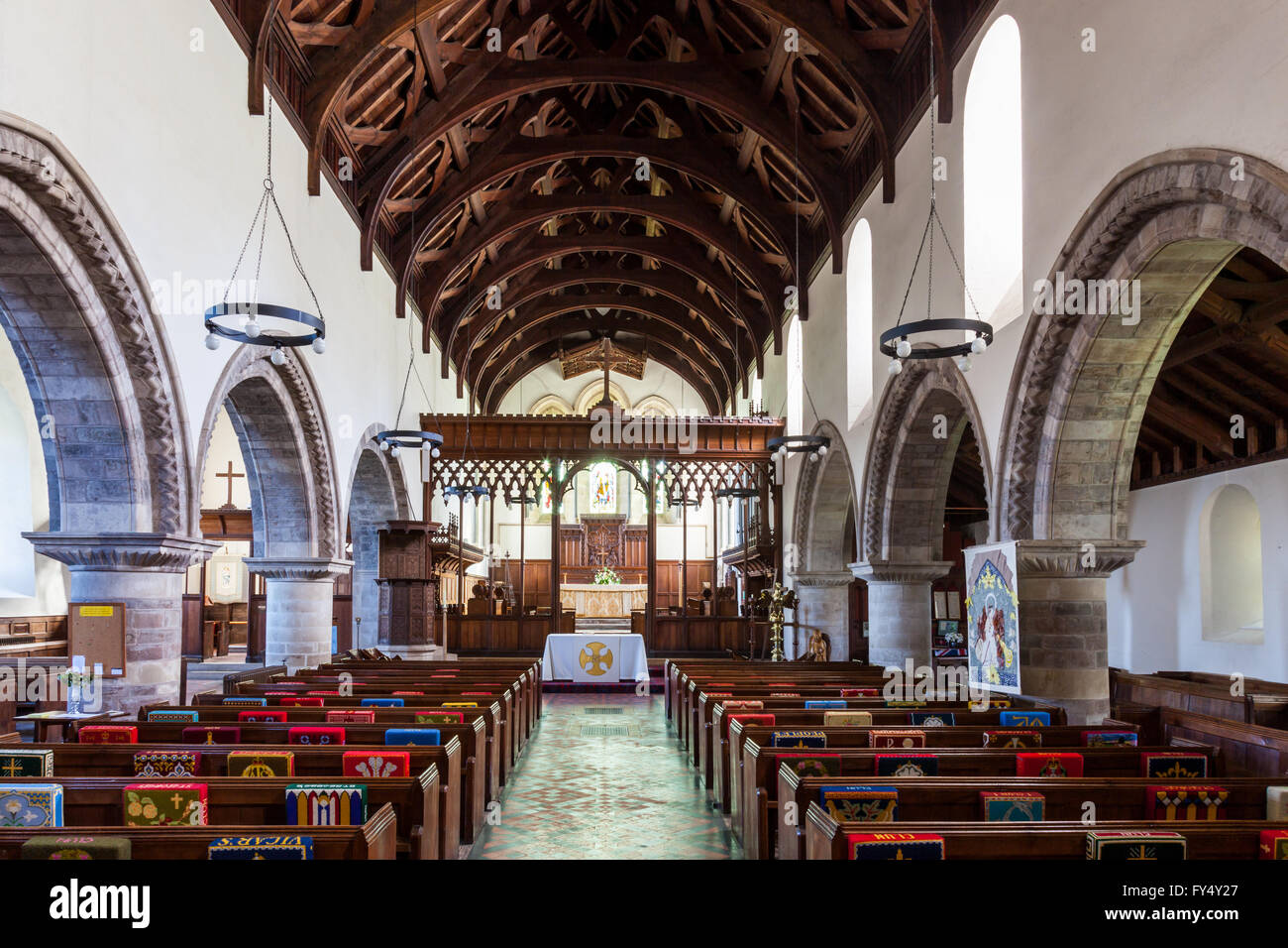 Interior of St George's Church, Clun, Shropshire, England, UK Stock ...