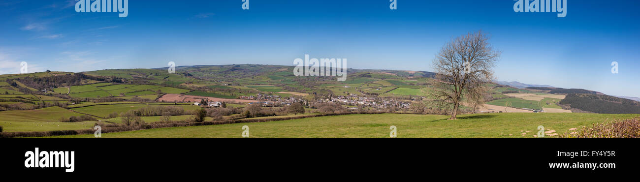 Panorama of the Clun Valley, with the village of Clun, Shropshire ...