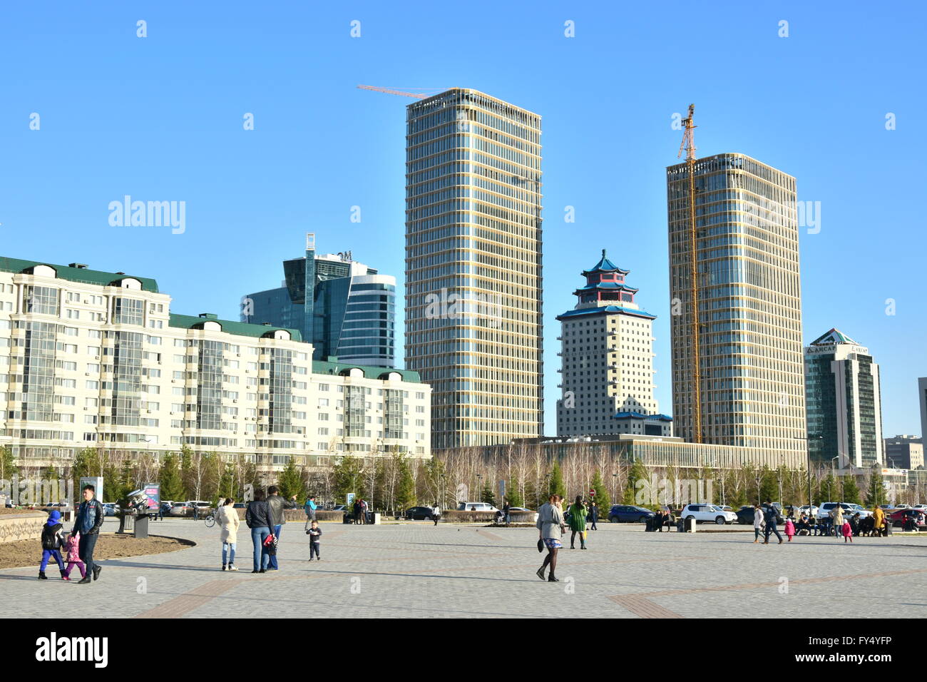 A street view with modern buildings in Astana, capital of Kazakhstan ...