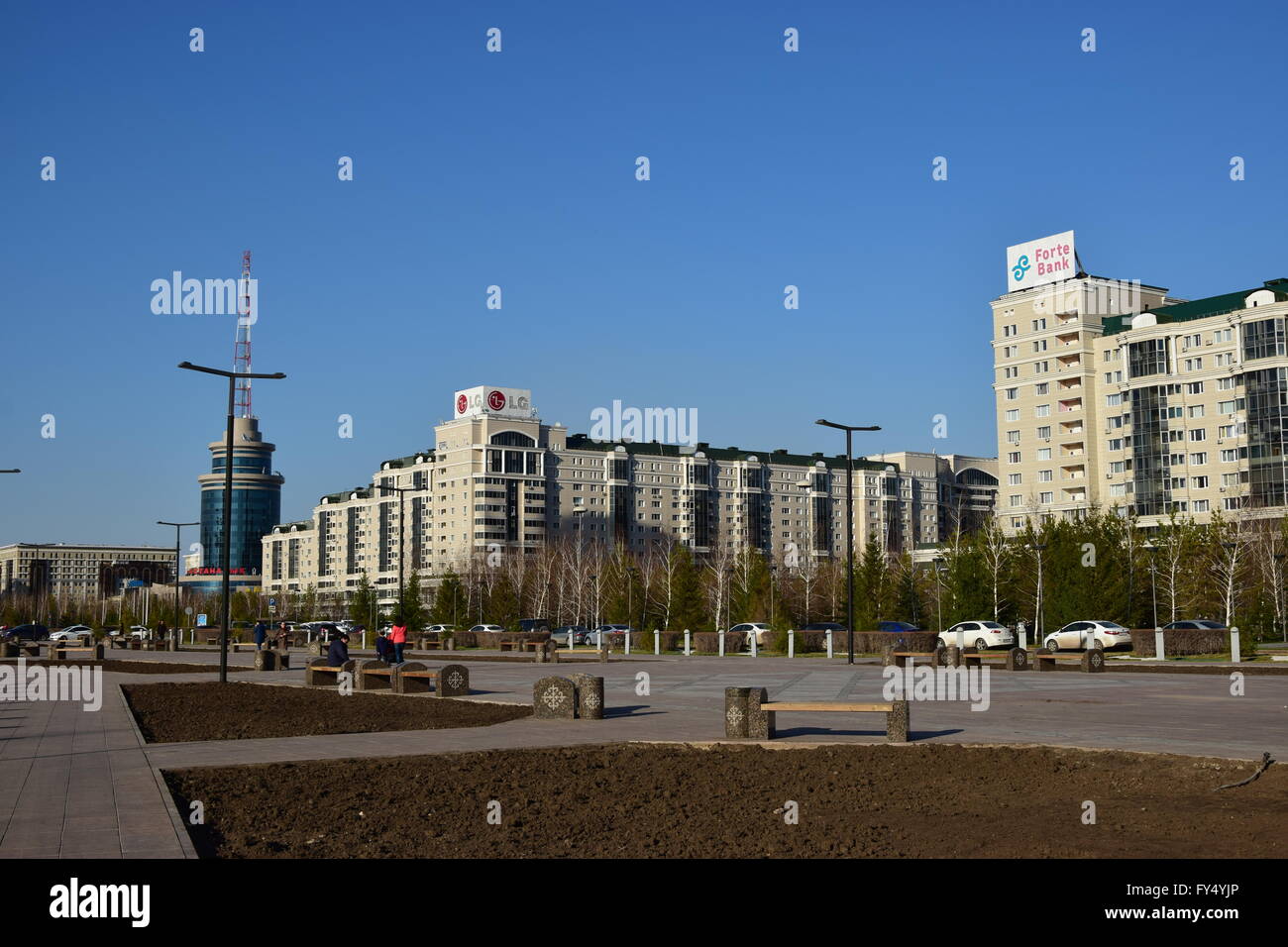 Street view with modern buildings in Astana, capital of Kazakhstan ...