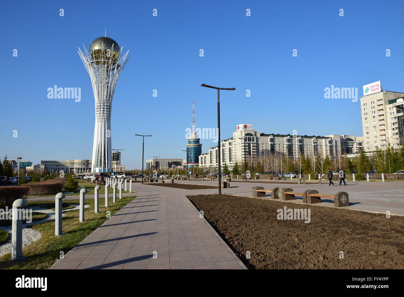 A street view with modern buildings in Astana, capital of Kazakhstan ...