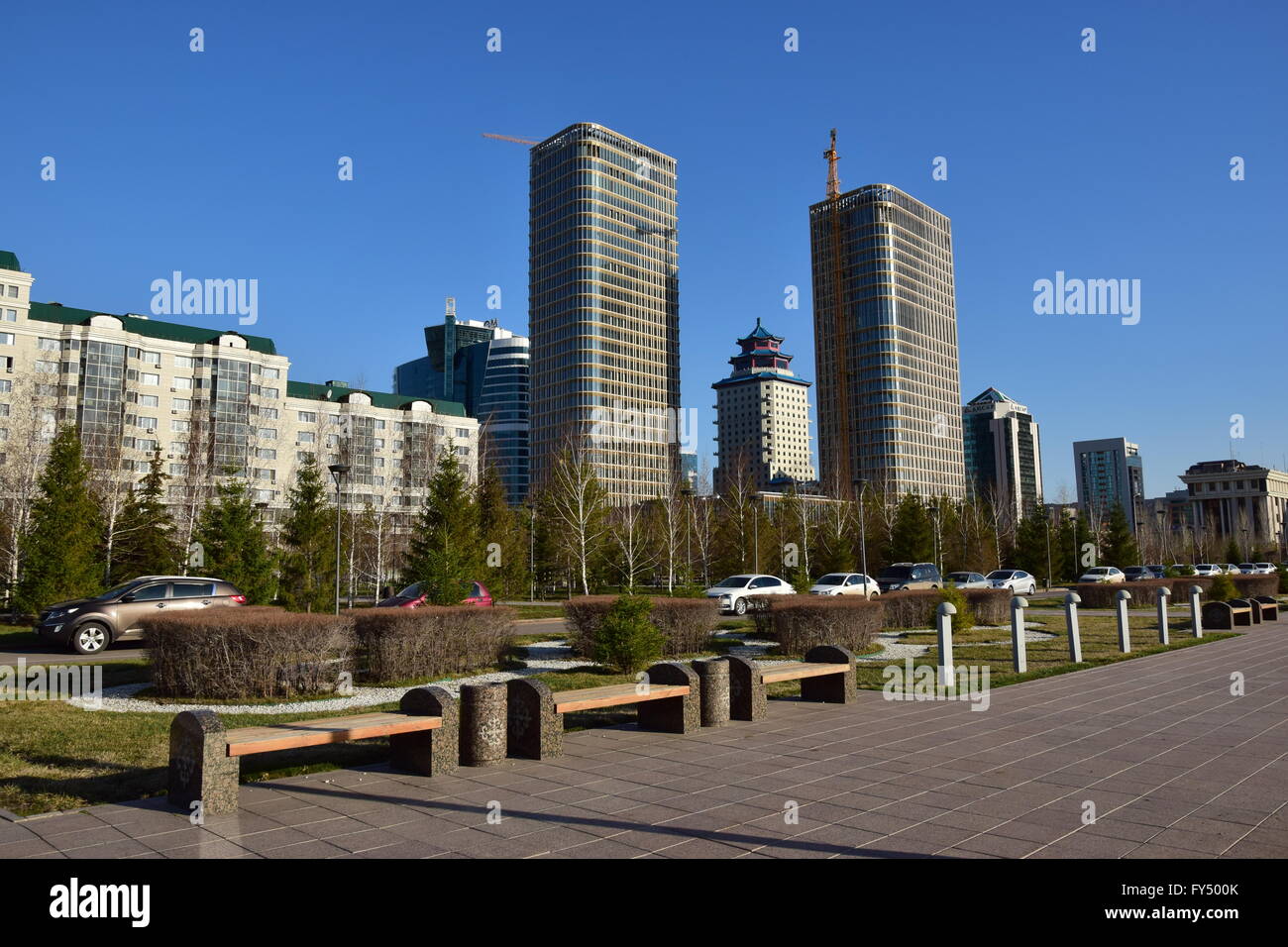 A street view with modern buildings in Astana, capital of Kazakhstan ...