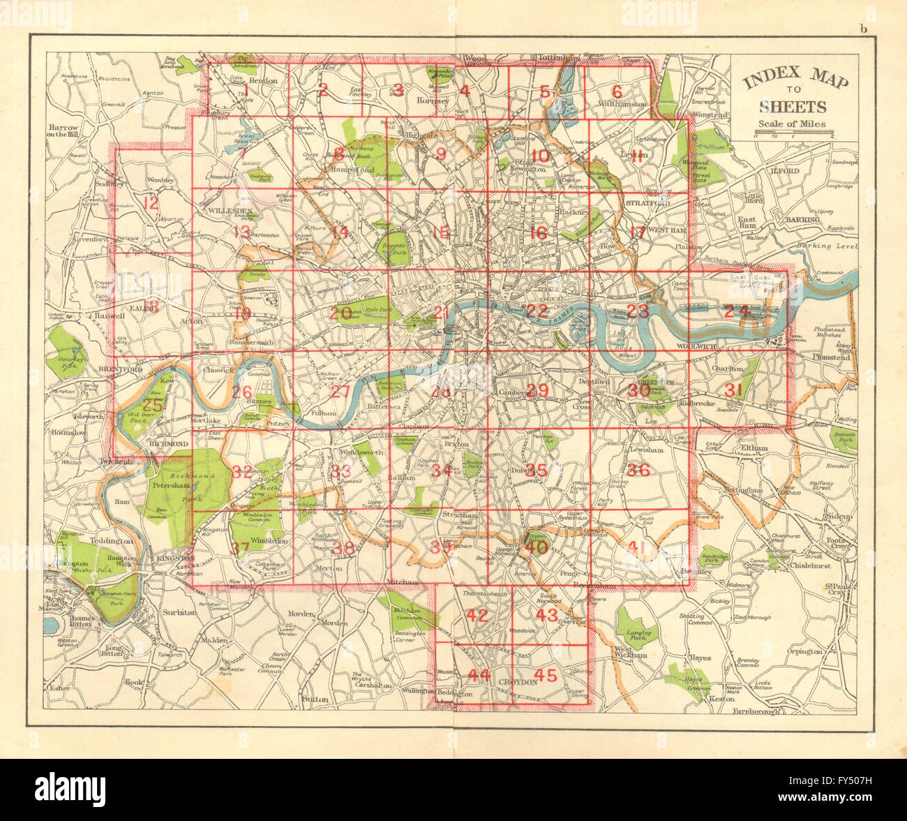 LONDON. Index map. Roads. BACON, 1928 Stock Photo - Alamy
