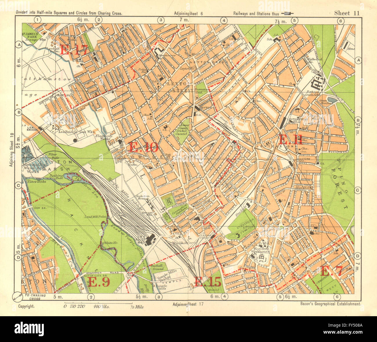 NE LONDON. Leyton Leytonstone Hackney Marshes Knotts Green. BACON, 1928 ...