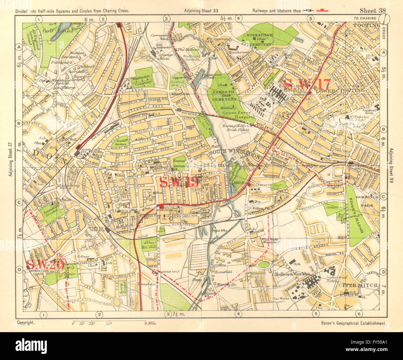 SW LONDON. Wimbledon Tooting Merton Morden Upper Mitcham. BACON, 1928 ...