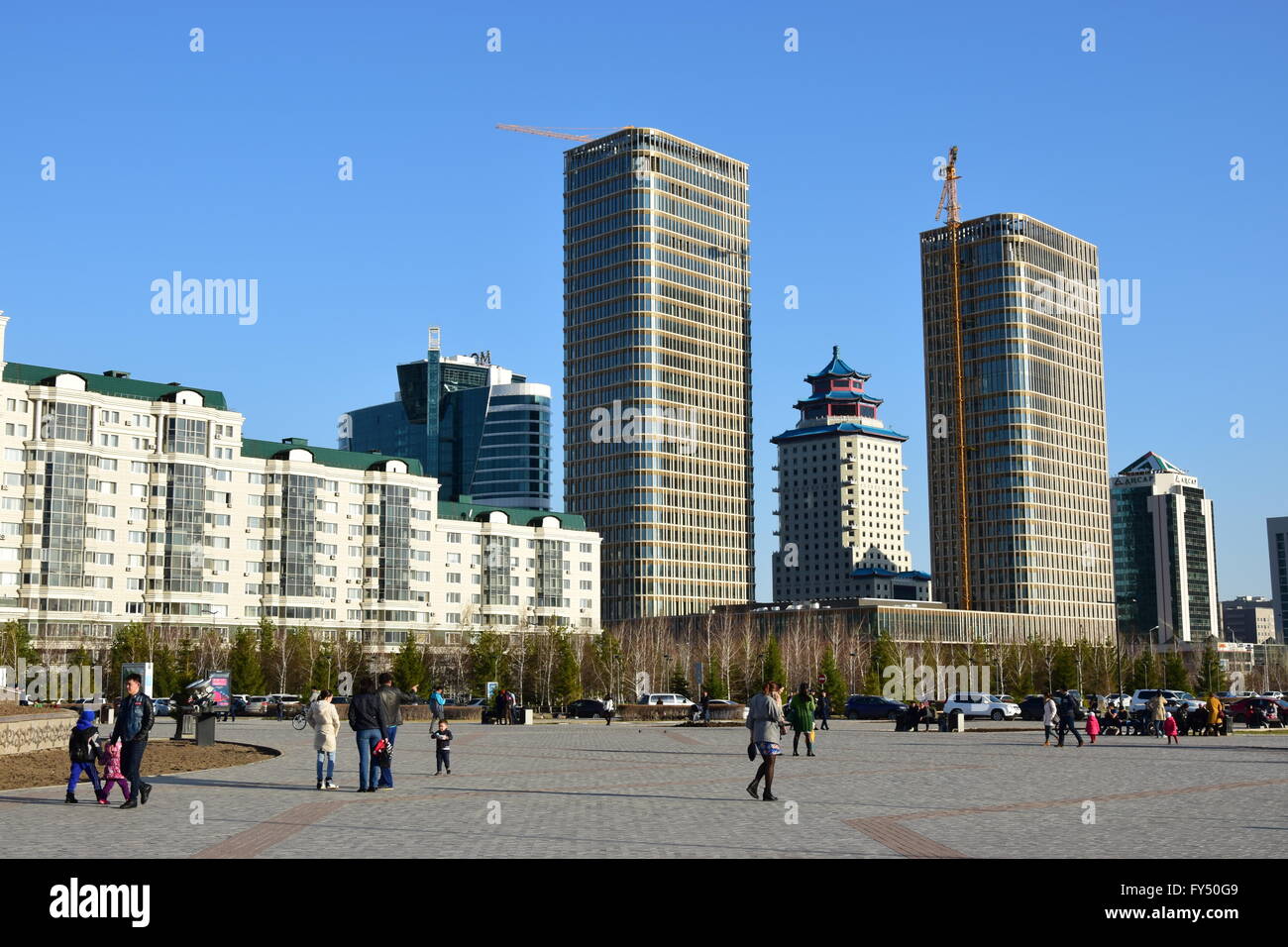 A street view with modern buildings in Astana, capital of Kazakhstan ...