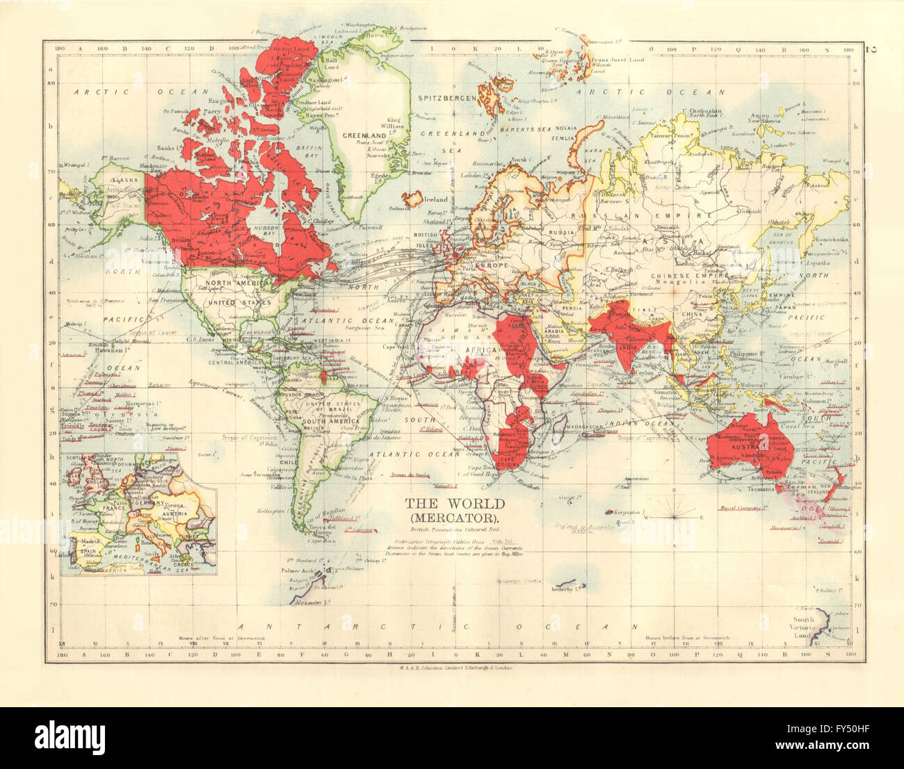 BRITISH EMPIRE. World Mercator. Currents. Steamship routes. JOHNSTON ...
