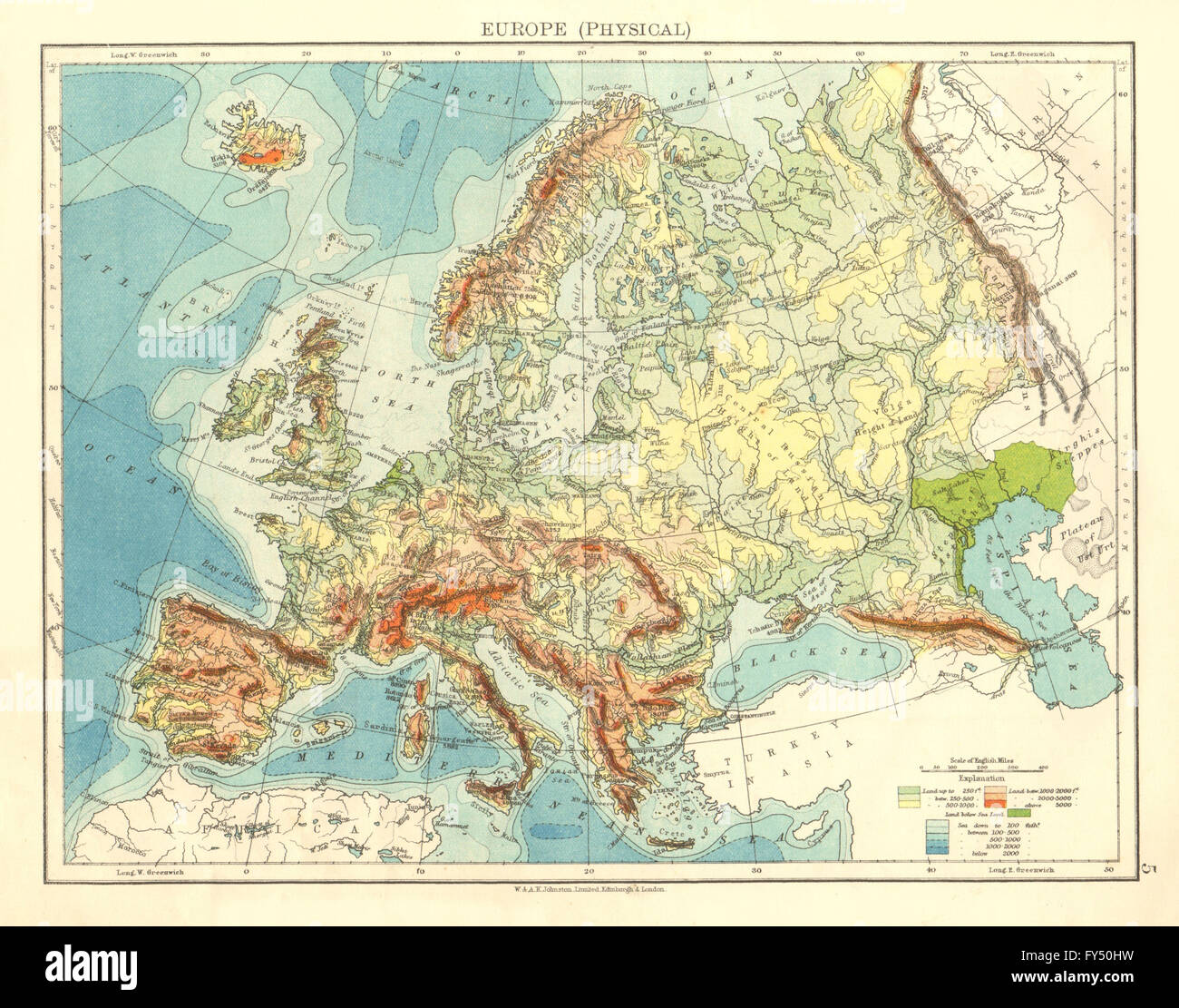 EUROPE PHYSICAL. Relief Ocean depths Key mountains Plains. JOHNSTON ...