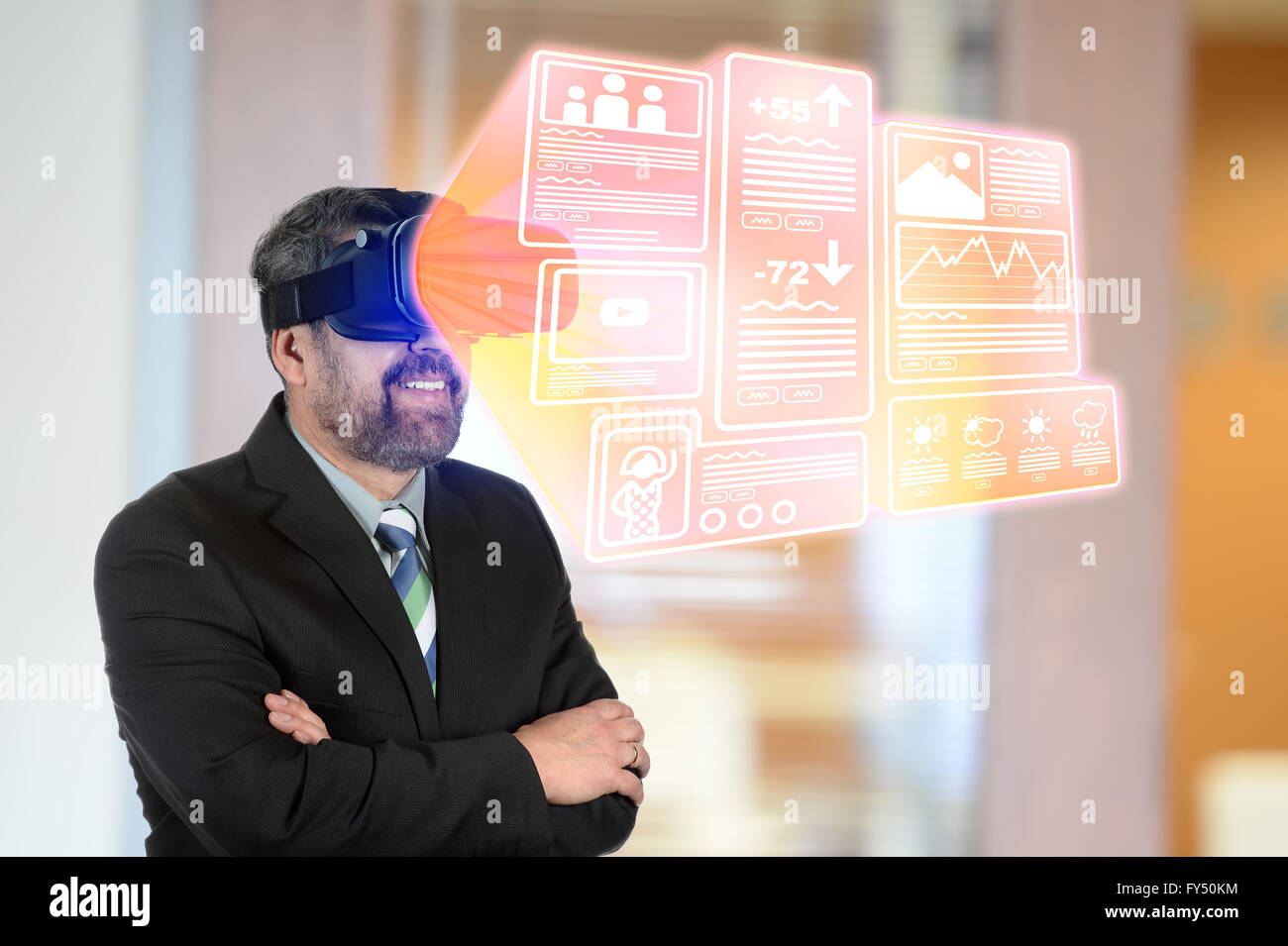 Business man using Virtual Reality head set Stock Photo - Alamy