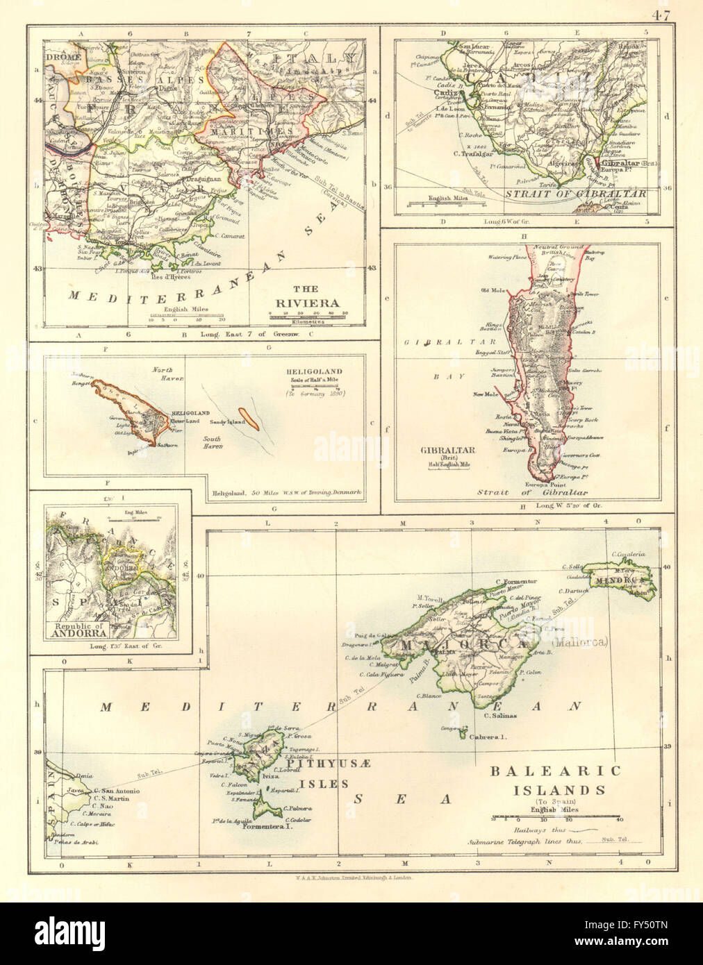 EUROPE.Balearic islands.Heligoland Gibraltar Andorra Riviera. JOHNSTON ...