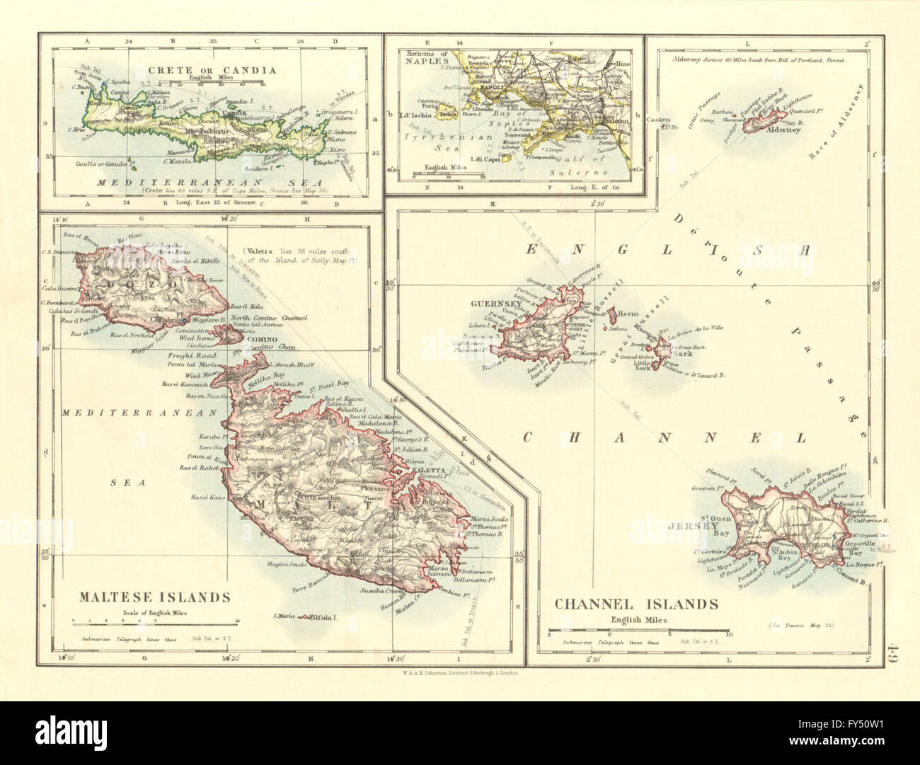 EUROPEAN ISLANDS.Malta Gozo Crete Capri Jersey Guernsey Sark. JOHNSTON ...