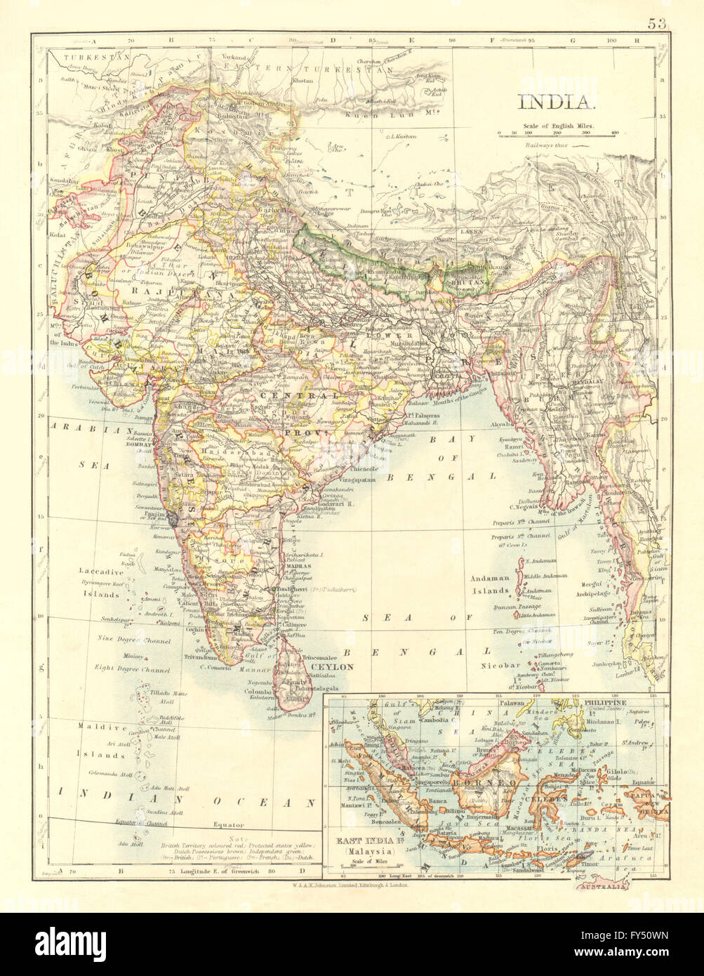 BRITISH INDIA. Showing states. Burma Nepal Bhutan Ceylon. JOHNSTON ...