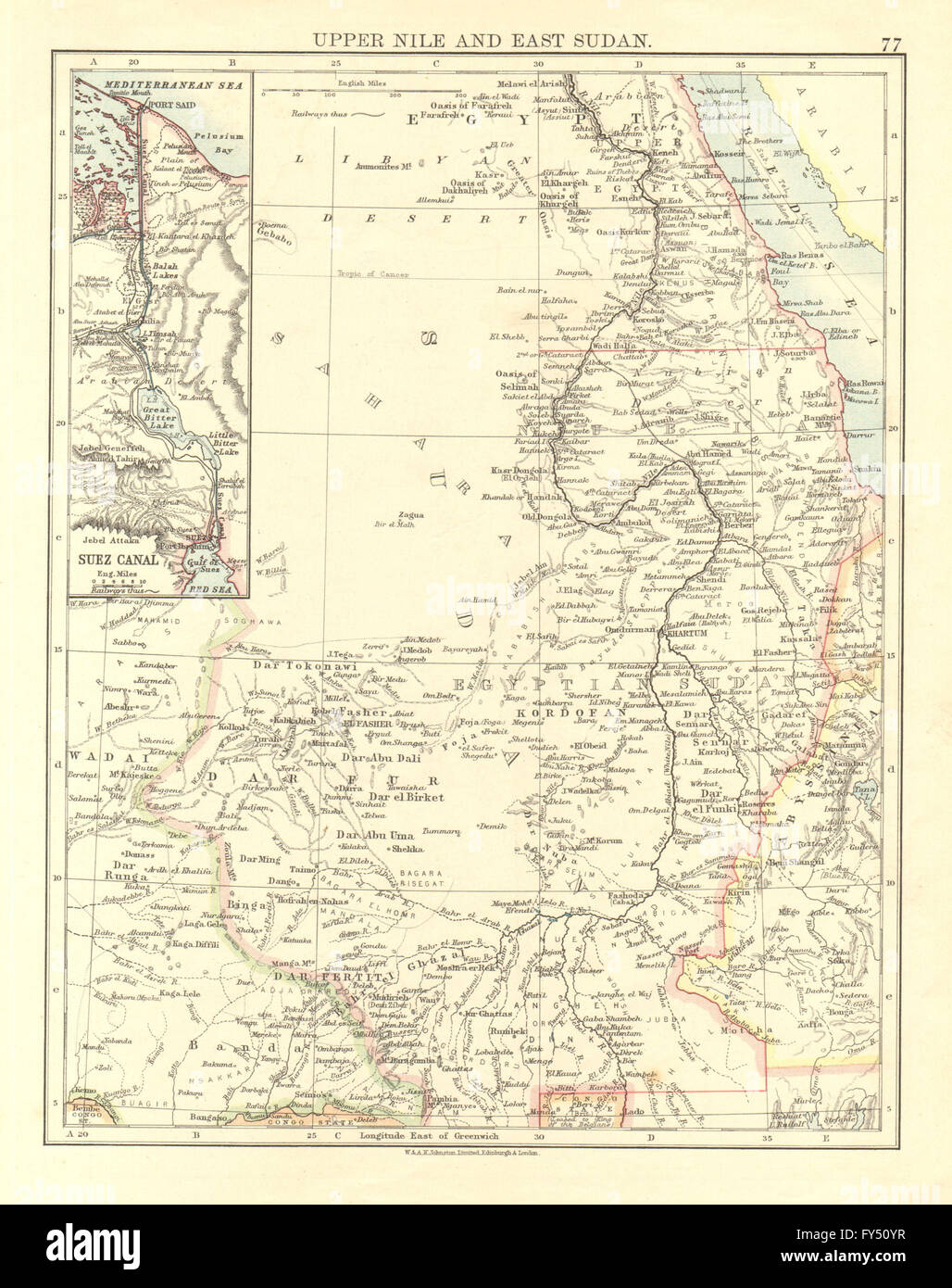 UPPER NILE, EAST SUDAN & SUEZ CANAL. Khartoum.White/Blue Nile. JOHNSTON ...