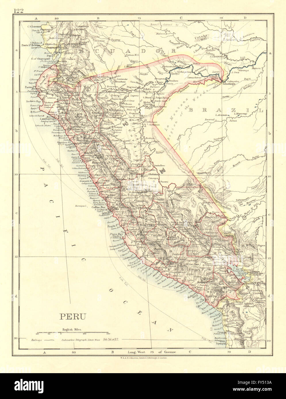 PERU. Border as before Peru-Ecuador war (1941). JOHNSTON, 1906 antique ...