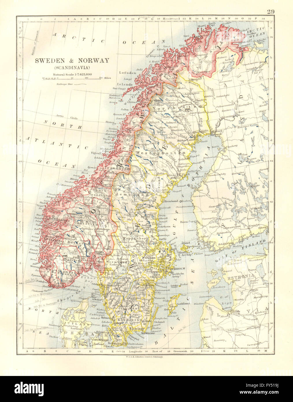 SCANDINAVIA. Sweden Norway.Railways Undersea telegraph cables. JOHNSTON ...