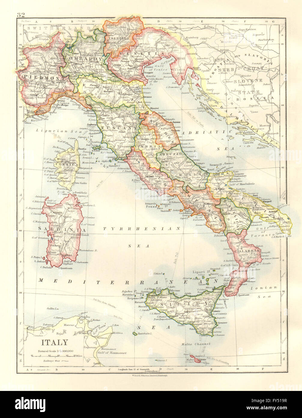 ITALY post WW1. Includes South Tyrol. Unresolved Istria border.JOHNSTON ...