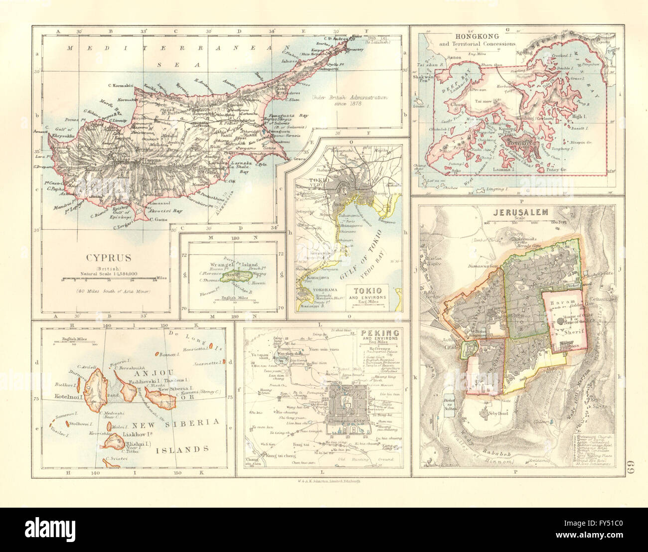 CYPRUS HONG KONG TOKYO PEKING JERUSALEM. City plans. Anzhu islands ...
