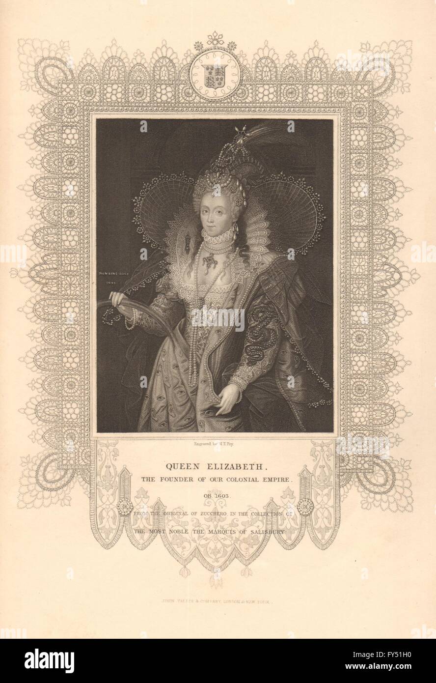 BRITISH HISTORY. Queen Elizabeth I. The Virgin Queen. TALLIS, old print ...