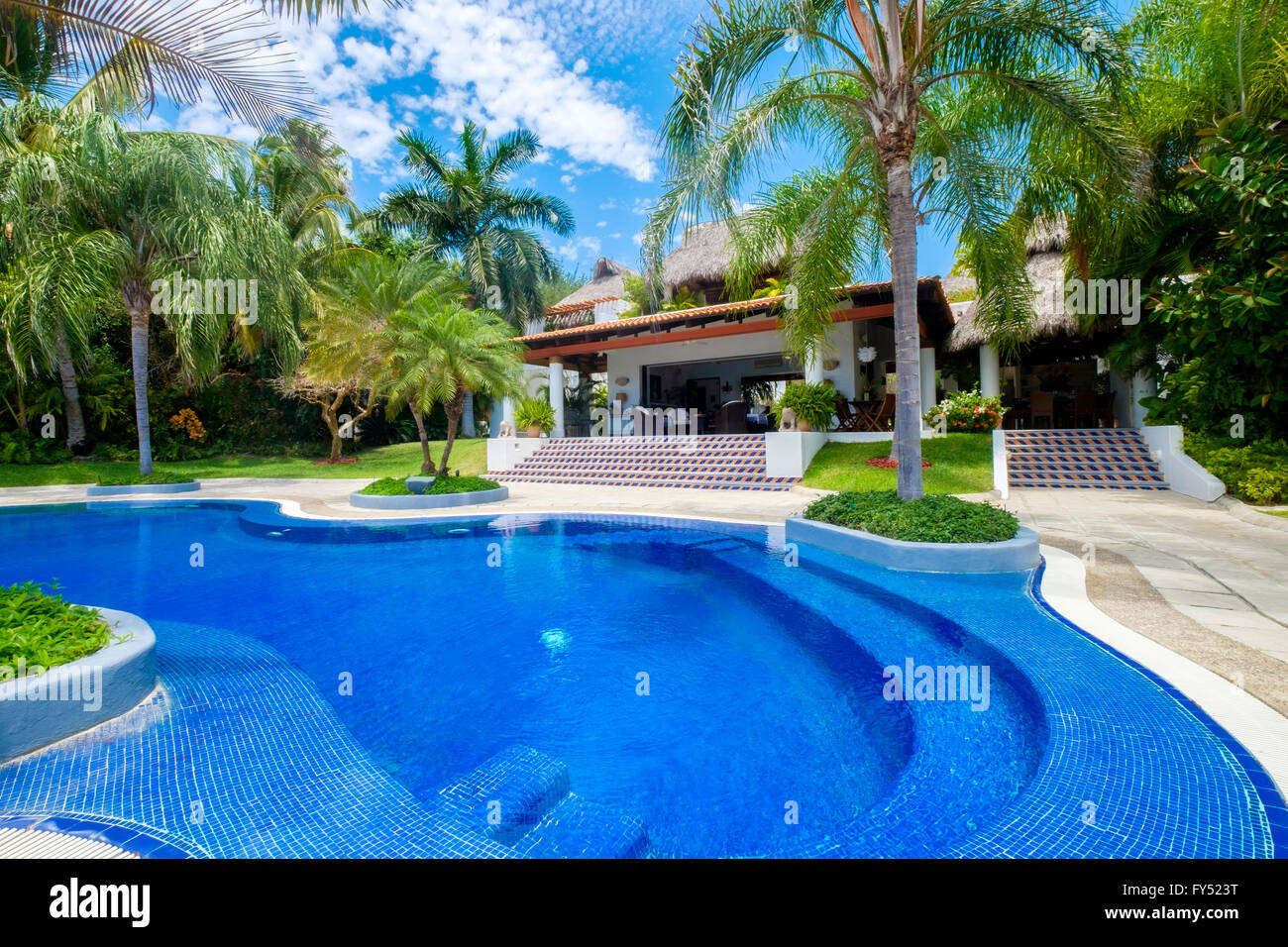 Swimming pool area of upscale Mexican Residence, Punta de Mita, Riviera ...