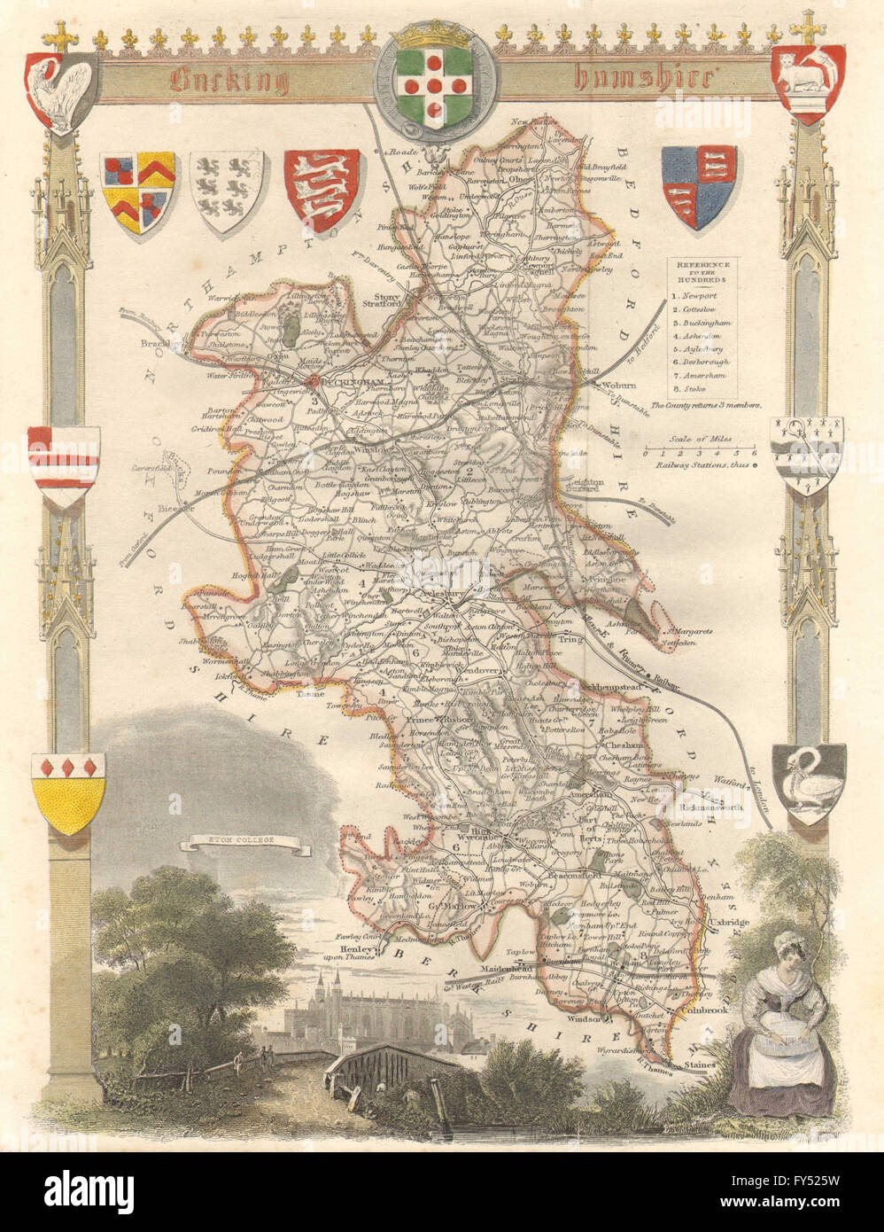Buckinghamshire antique hand-coloured county map by Thomas Moule, c1840 ...