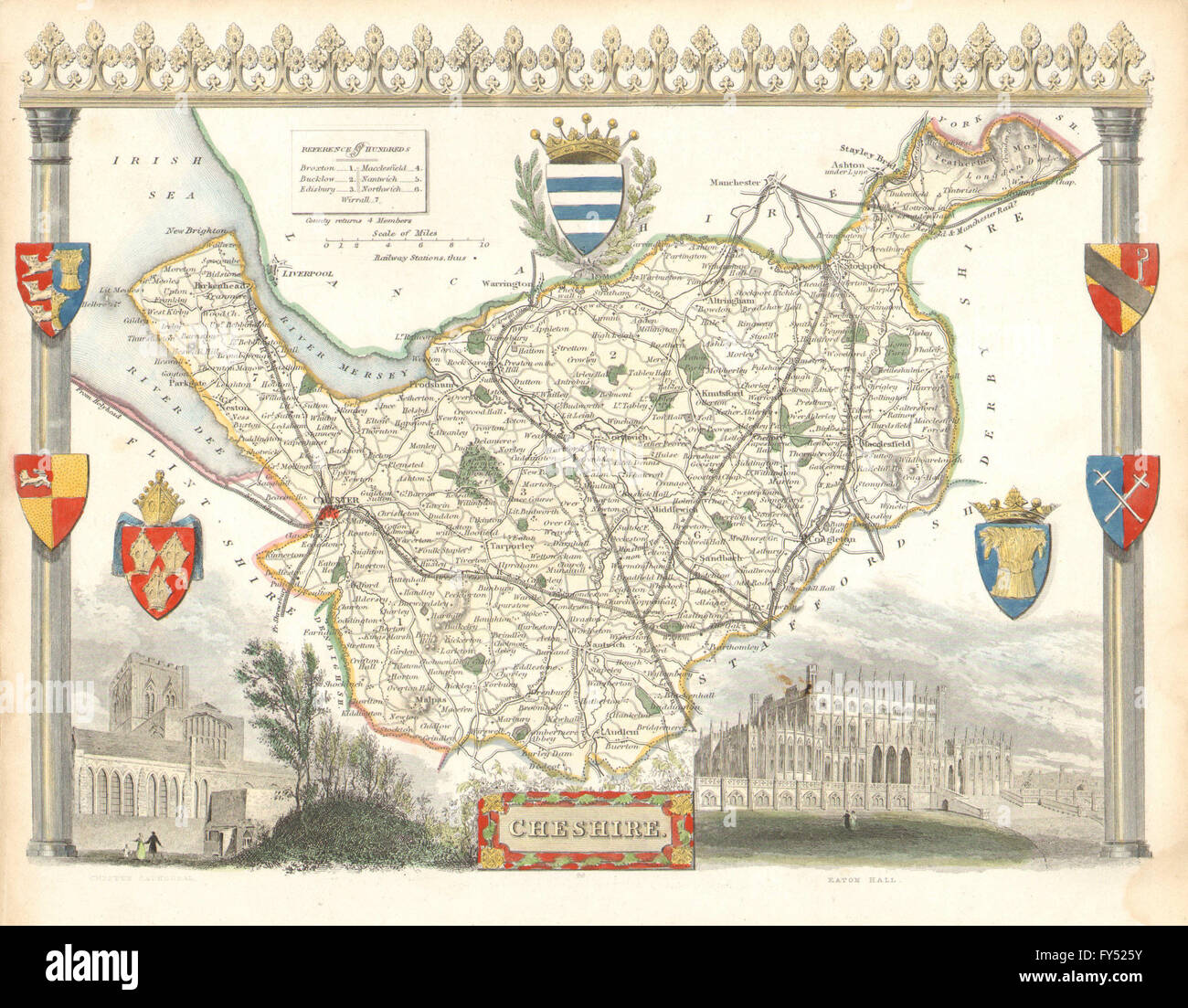 Cheshire antique hand-coloured county map by Thomas Moule, c1840 Stock ...